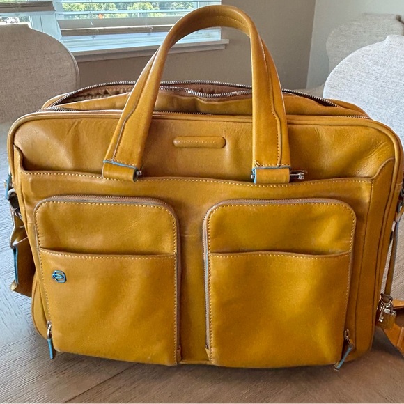 Piquadro | Bags | Piquadro Yellow Italian Leather Tote With Structured ...